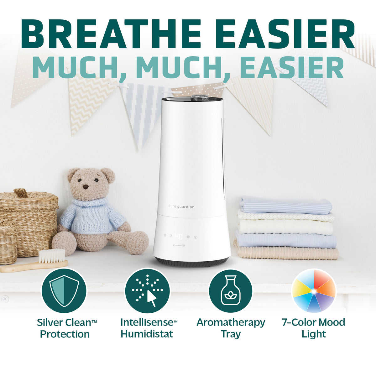 PureGuardian H997W 90-Hour Ultrasonic Humidifier with Humidistat, 1.6